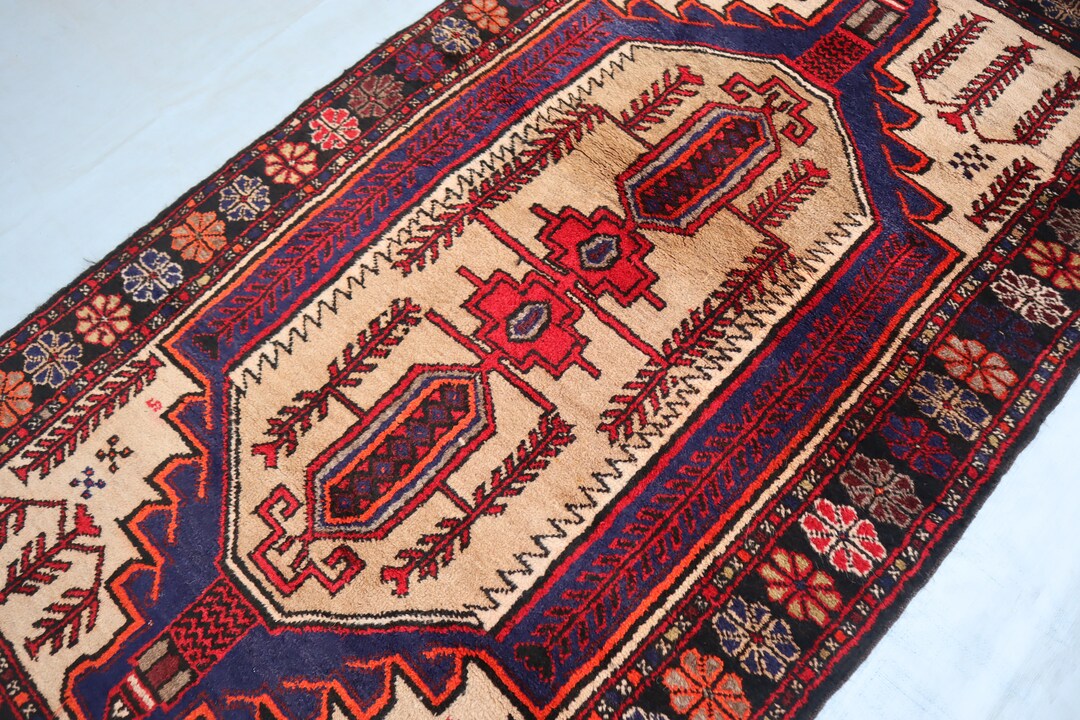 3.3x6.0 Ft Antique Hariz Pattern Rug- Turkoman Tribal Balochi Rug ...