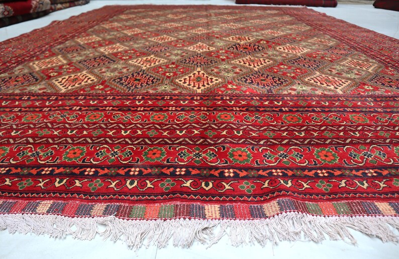 13x10 Extra Large Vintage Turkman Oriental Rug- Afghan Tribal Rug ...