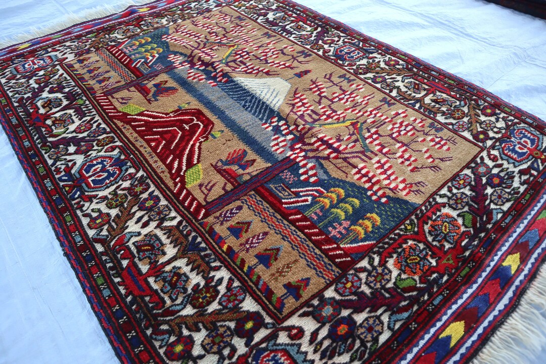 4'7x3'3 Ft Antique Pictorial Area Rug, Handmade Pictorial Area Rug ...