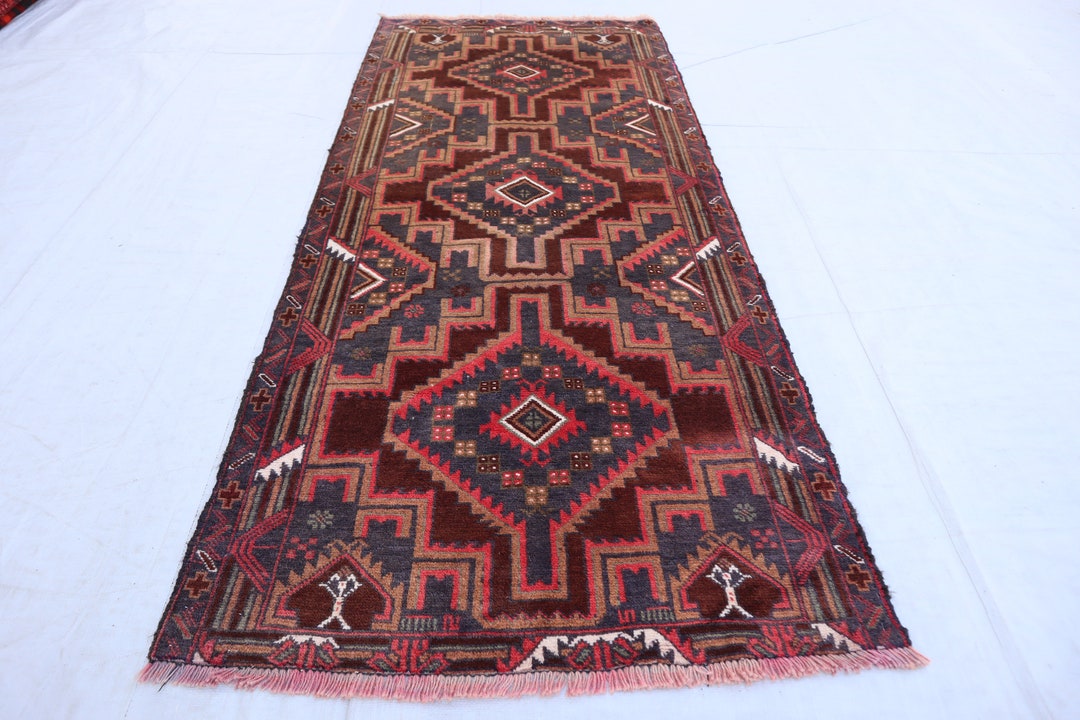 Balochi Tribal Afghan Area Rug, 3x6 Ft Oriental Handmade Wool Area Rug ...
