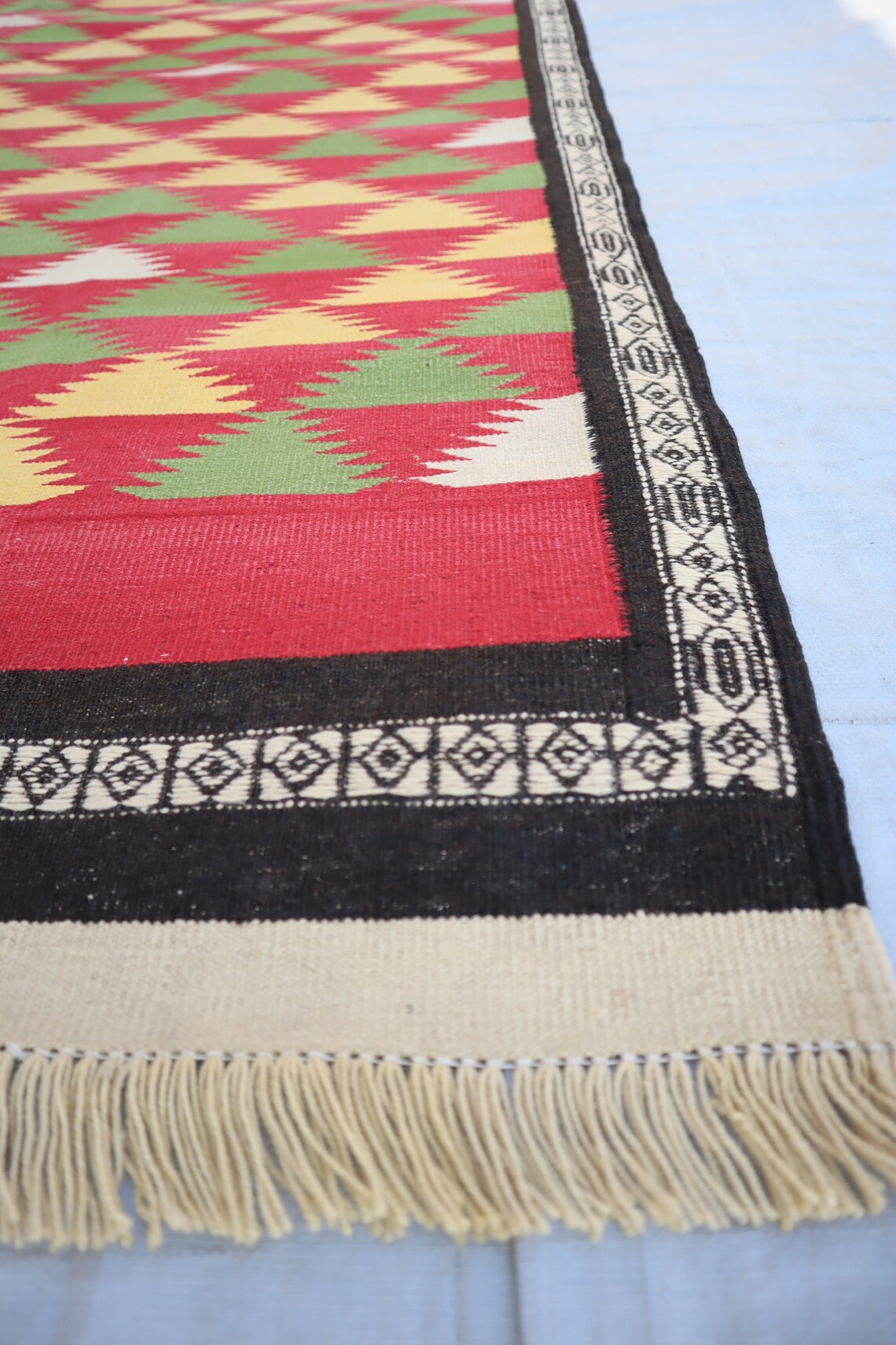 5x10 Feet Vintage Afghan Rug, Red Beige Green Colors Handmade Flatweave ...