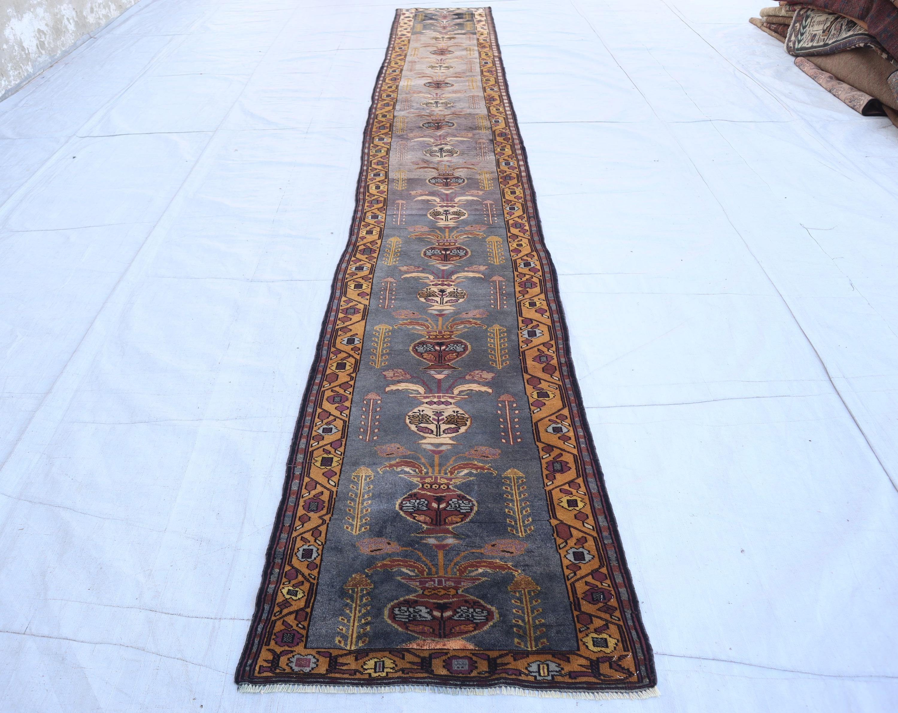 2x15 Long Runner Rug- Gray Afghan Handmade Runner Rug- Caucasian Long ...