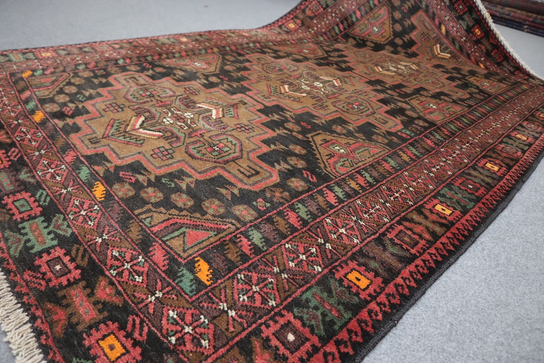 3'9x6'6 Ft, Aesthetic Afghan Handmade Area Rug, Vegi Dyed Wool Soft ...