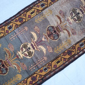 2x15 Long Runner Rug- Gray Afghan Handmade Runner Rug- Caucasian Long ...
