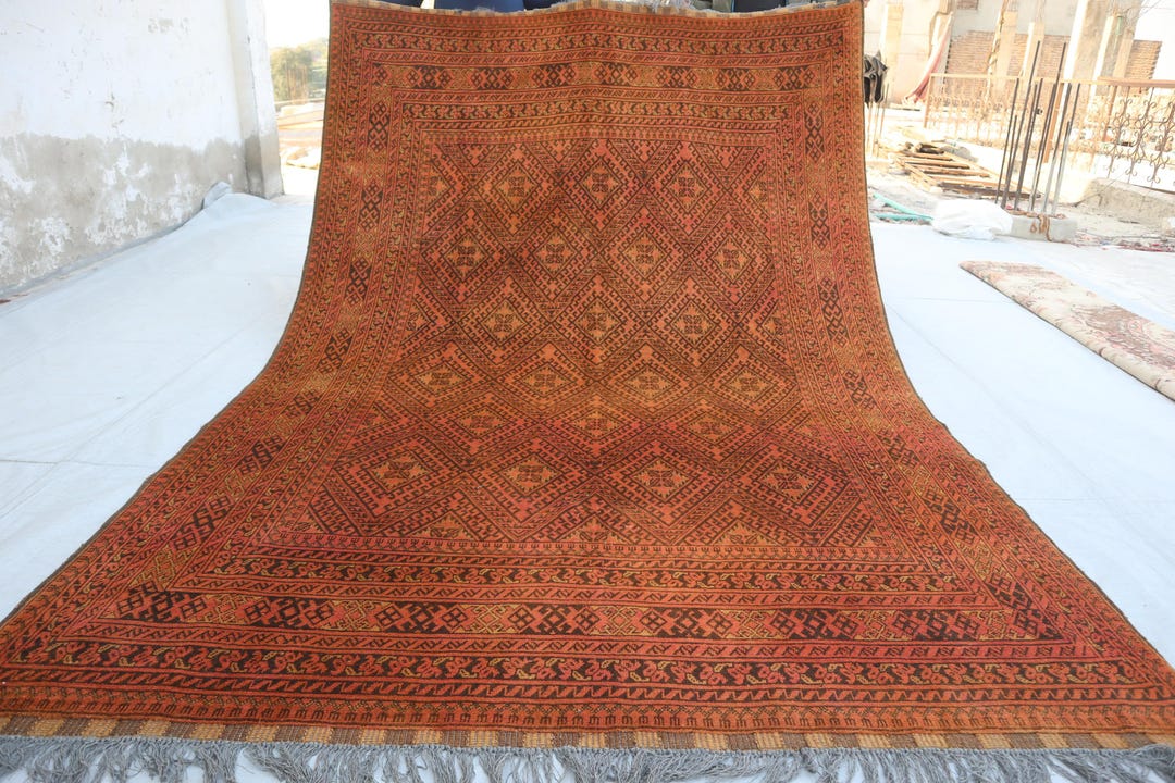 1960s Afghan Antique Faded Rug 10x7 Hand-knotted Rug, Turkmen Tribal ...