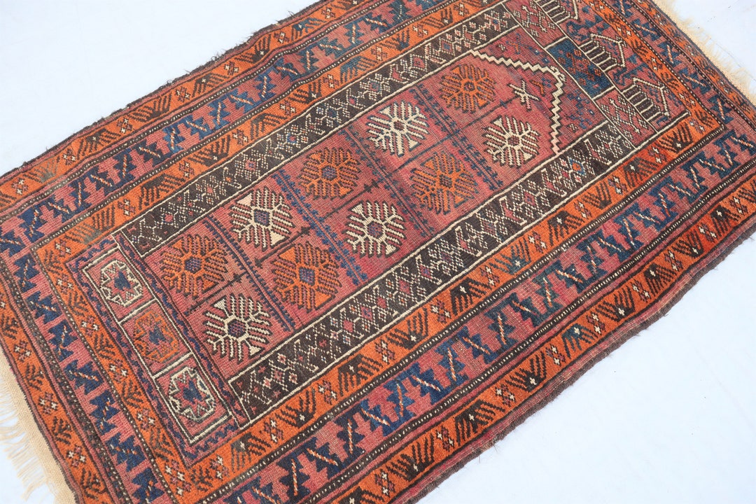 1940's Antique Prayer Rug, 4'5x2'9 Ft Afghan Vintage Prayer Mat ...