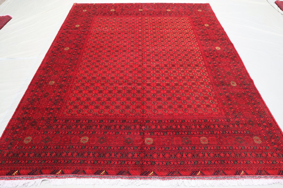 12.10x9.6 Ft Large Afghan Tegab Red Carpet/ Bokhara Oriental Mori Wool ...