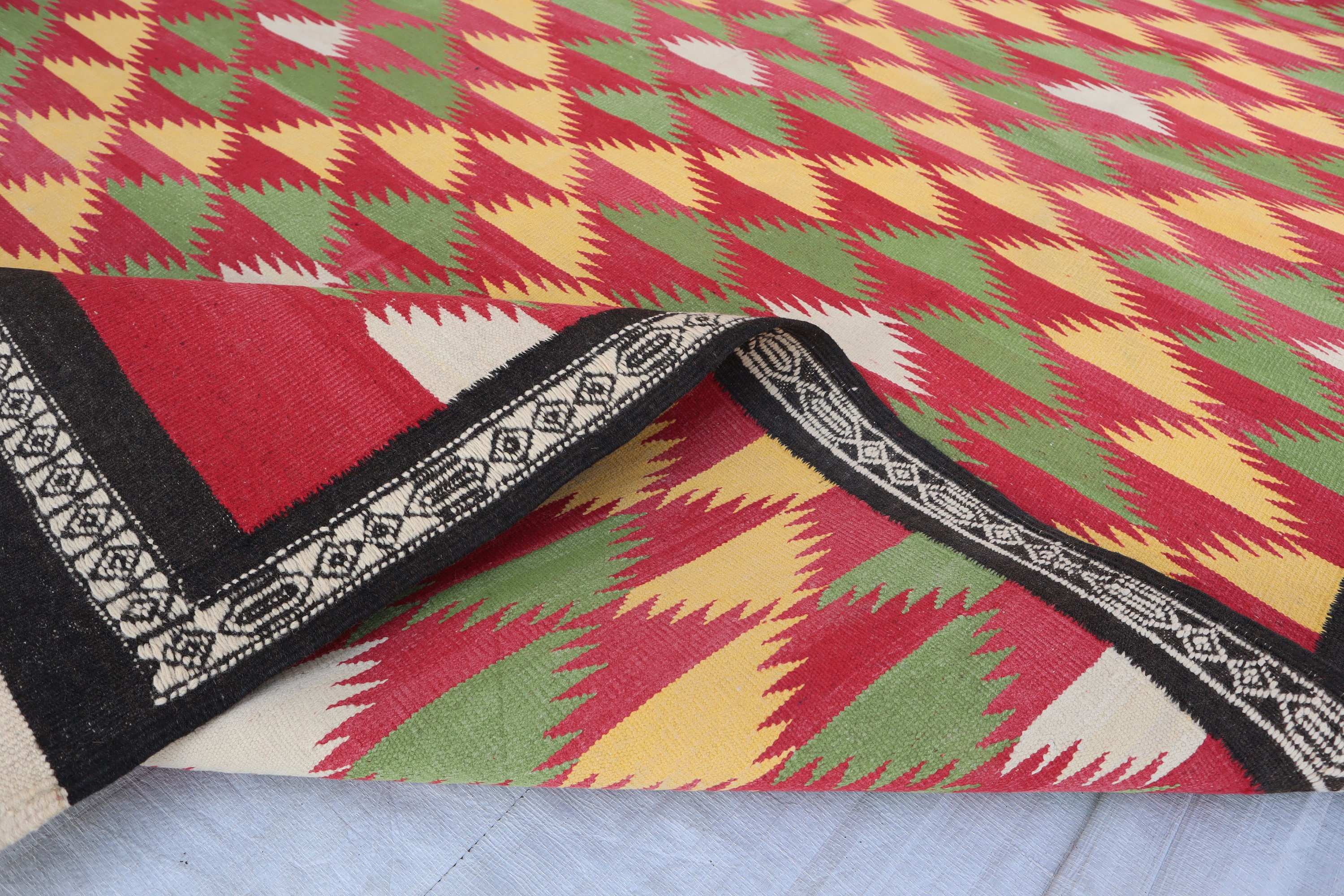 5x10 Feet Vintage Afghan Rug, Red Beige Green Colors Handmade Flatweave ...