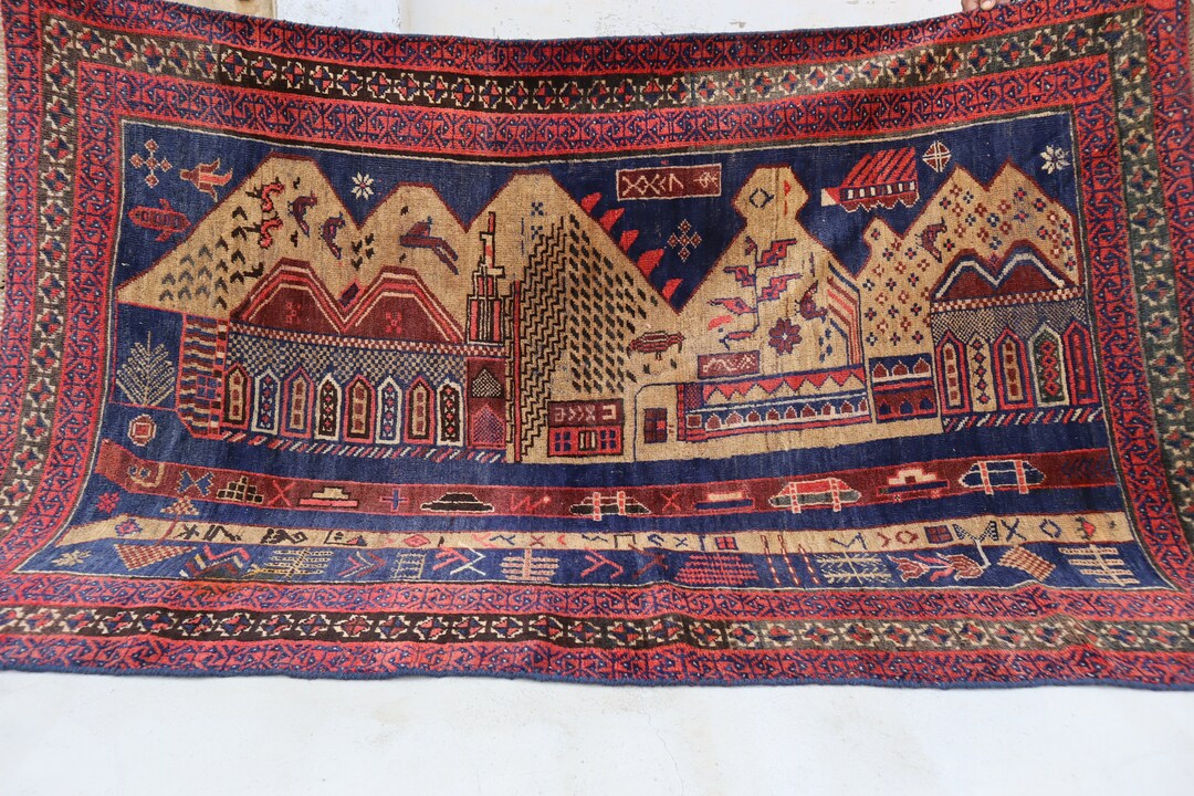 Antique Pictorial Rug 4.3x6.8- Antique Lover's Landscape Pattern Wall ...