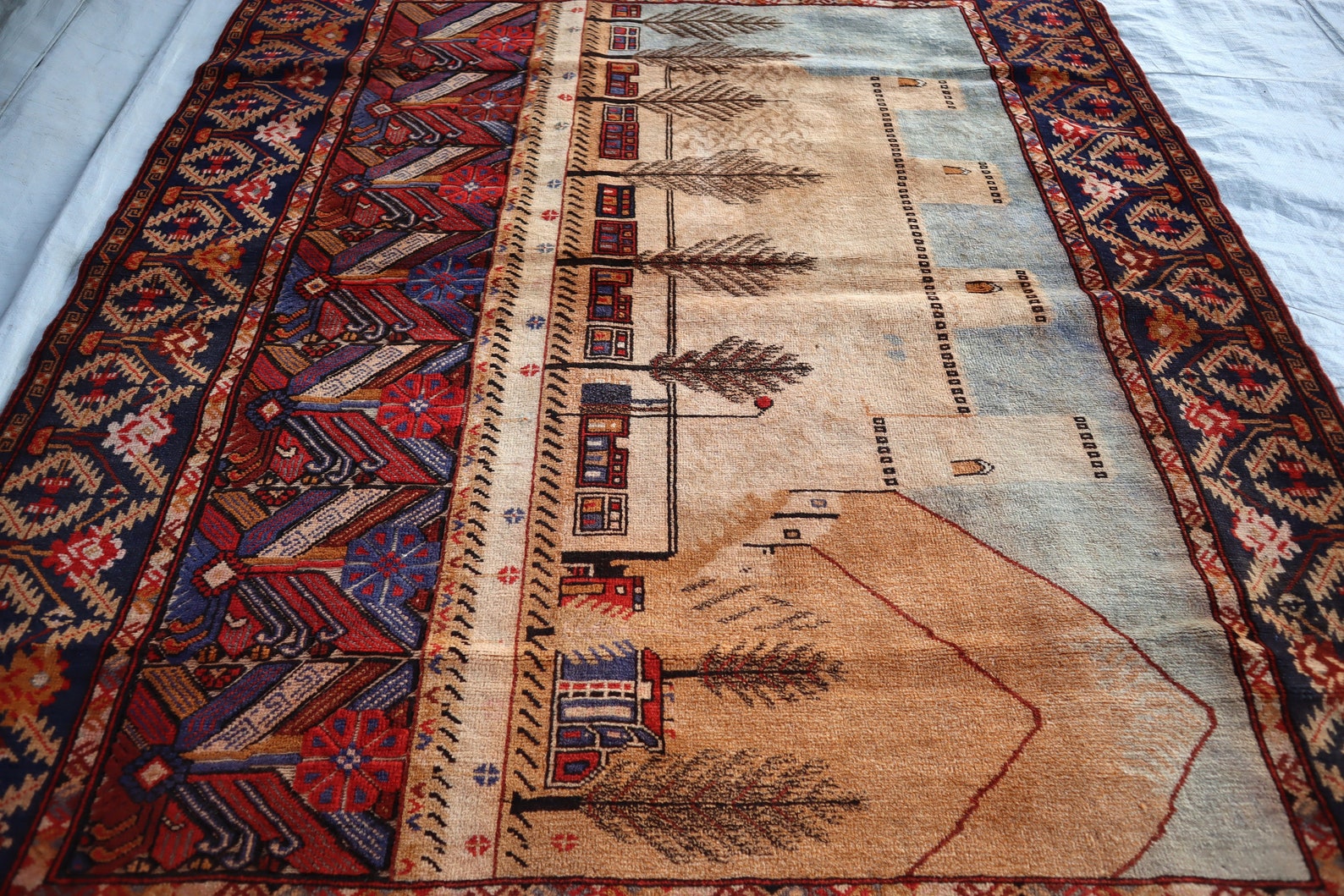 5x6 Ft Antique Pictorial Rug, Afghan Hand Knotted Wool Rug, Vegi Dyes ...