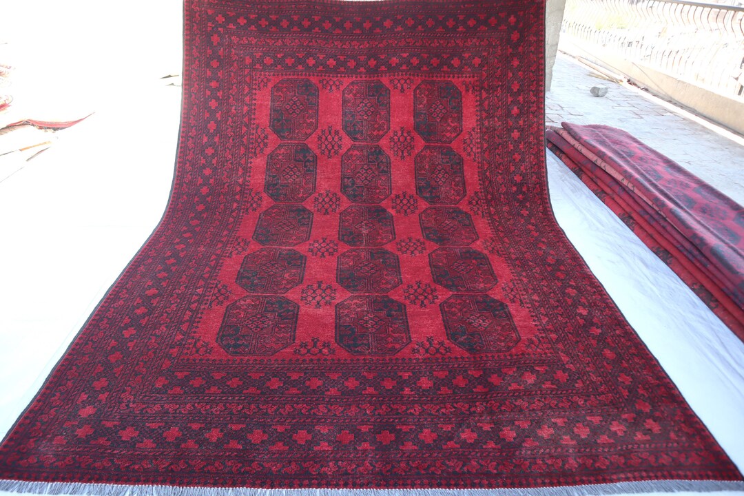 1980's Antique Red Area Rug 6'8x9'4 Ft, Vintage Bokhara Rug, Afghan ...