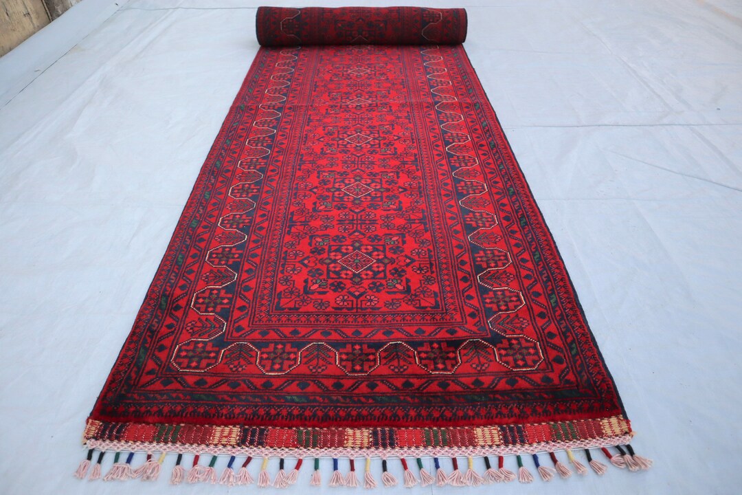 20 Ft Long Hallway Runner- Gorgeous Afghan Red Runner Rug- 3x20 Ft Long ...