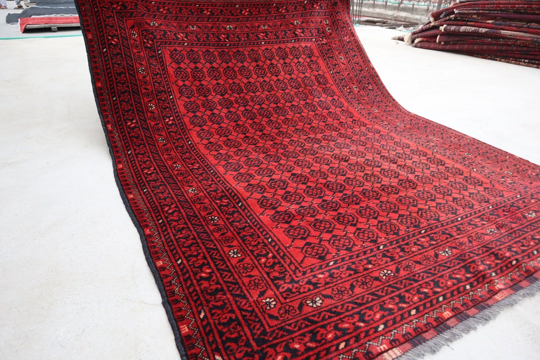 Authentic Bashiri Area Rug 4.9x6.3 Ft/ Turkoman Handmade Tribal Red Rug ...