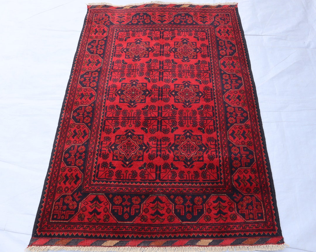 Red Rug, 3x5 Ft Bokhara Small Area Rug, Khal Muammedi Tekke Tribe Rug ...