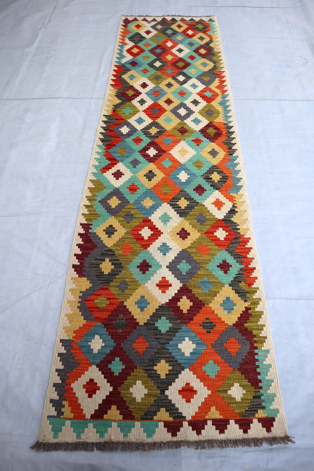 10 Ft Long Hallway Runner Rug, Handmade Afghan Stunning Kilim Rug ...