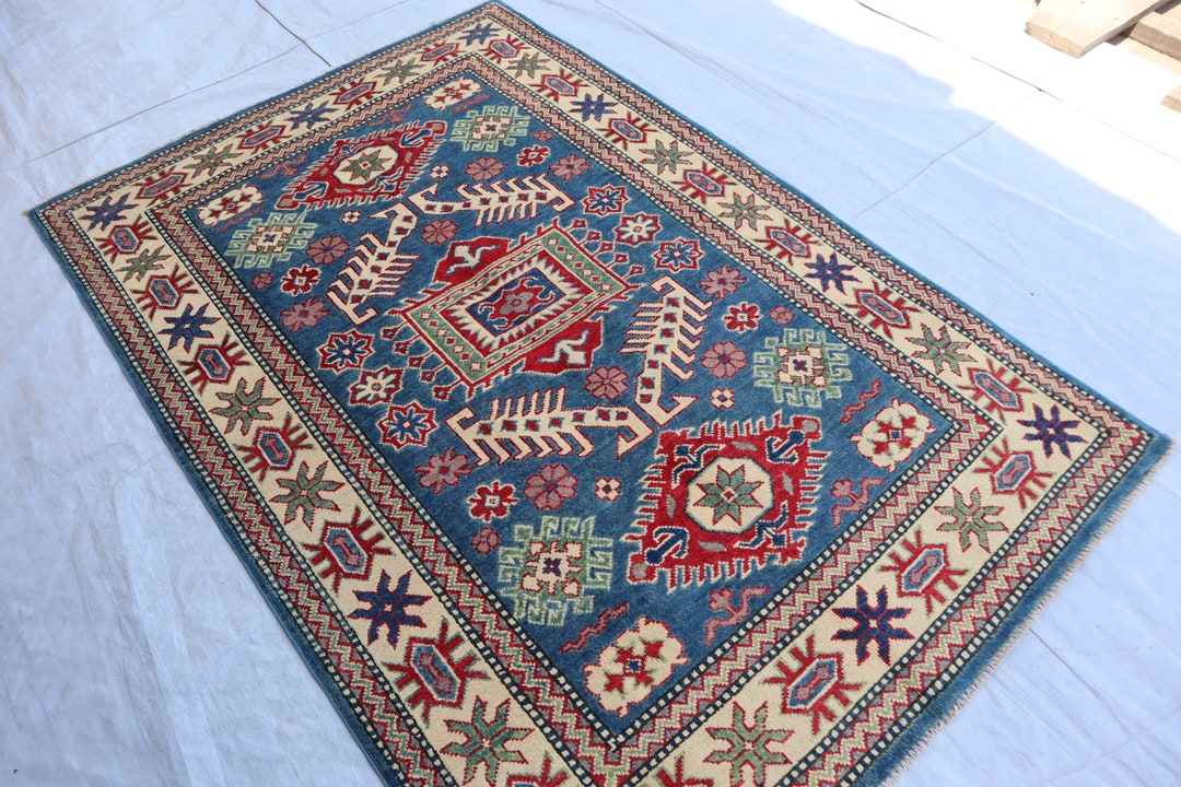 6x4 One of a Kind Kazak Area Rug- Afghan Hand Knotted High Pile ...