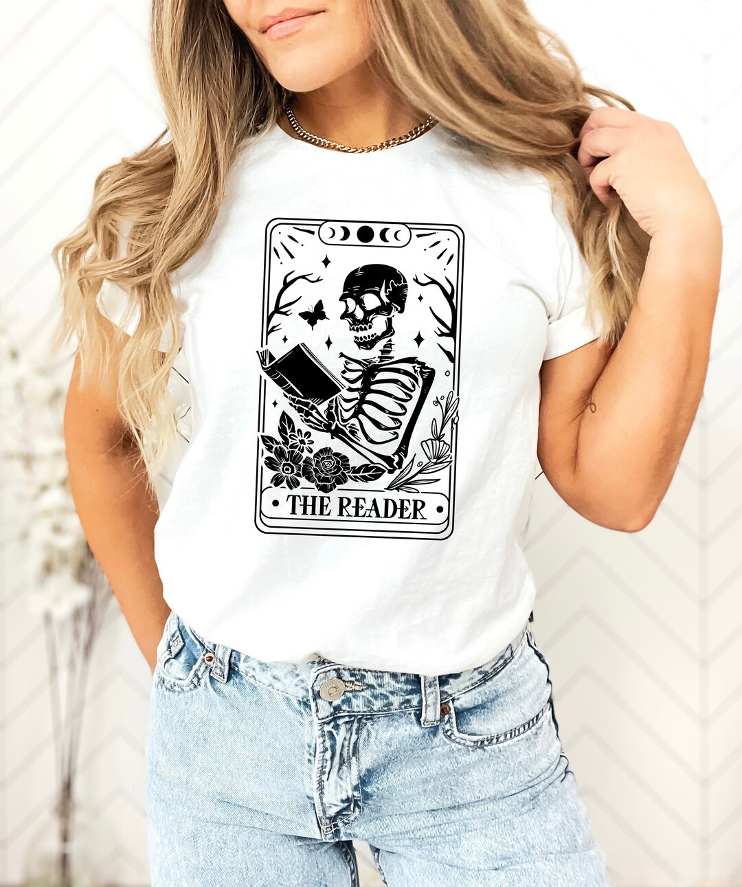 The Reader Tarot Card Shirt, Bookish Shirt, Skeleton Librarian Shirt ...