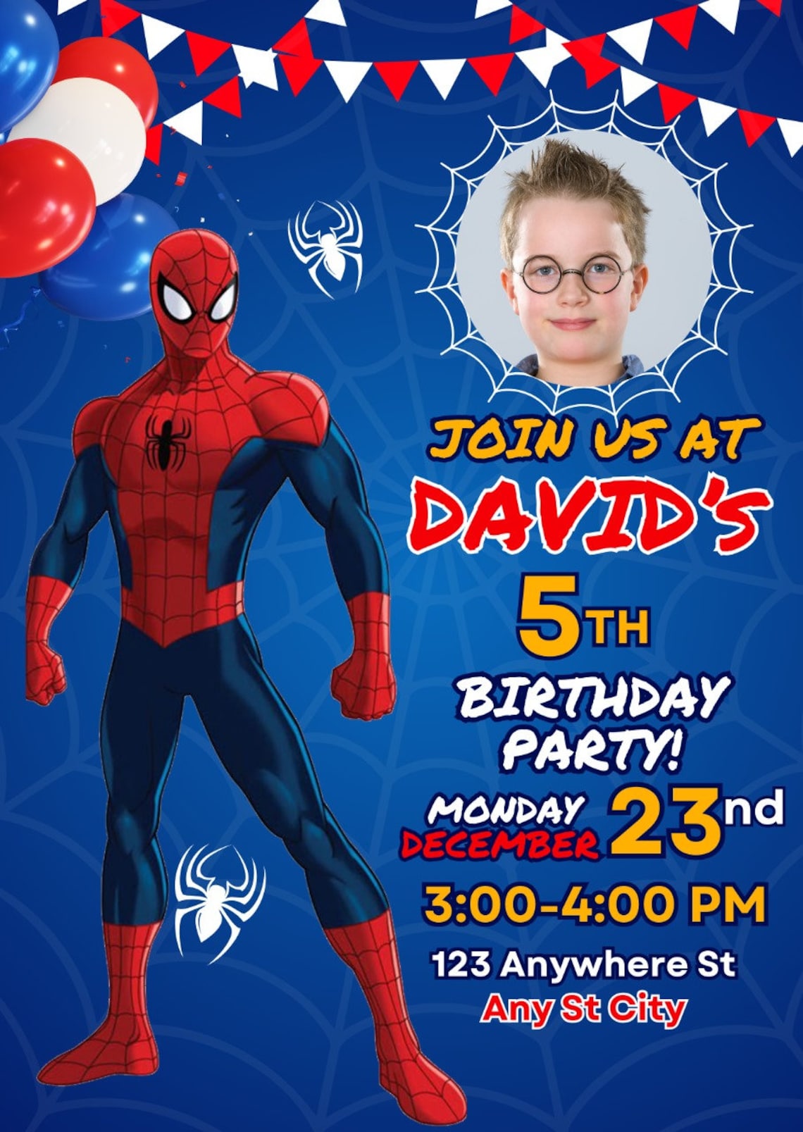Editable Spiderman Birthday Party Invitation Card Template - Etsy