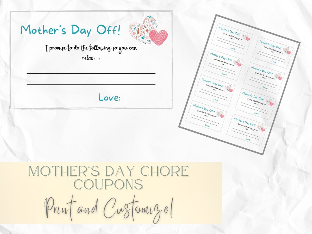 Mother's Day Printable Chore Coupons - Etsy