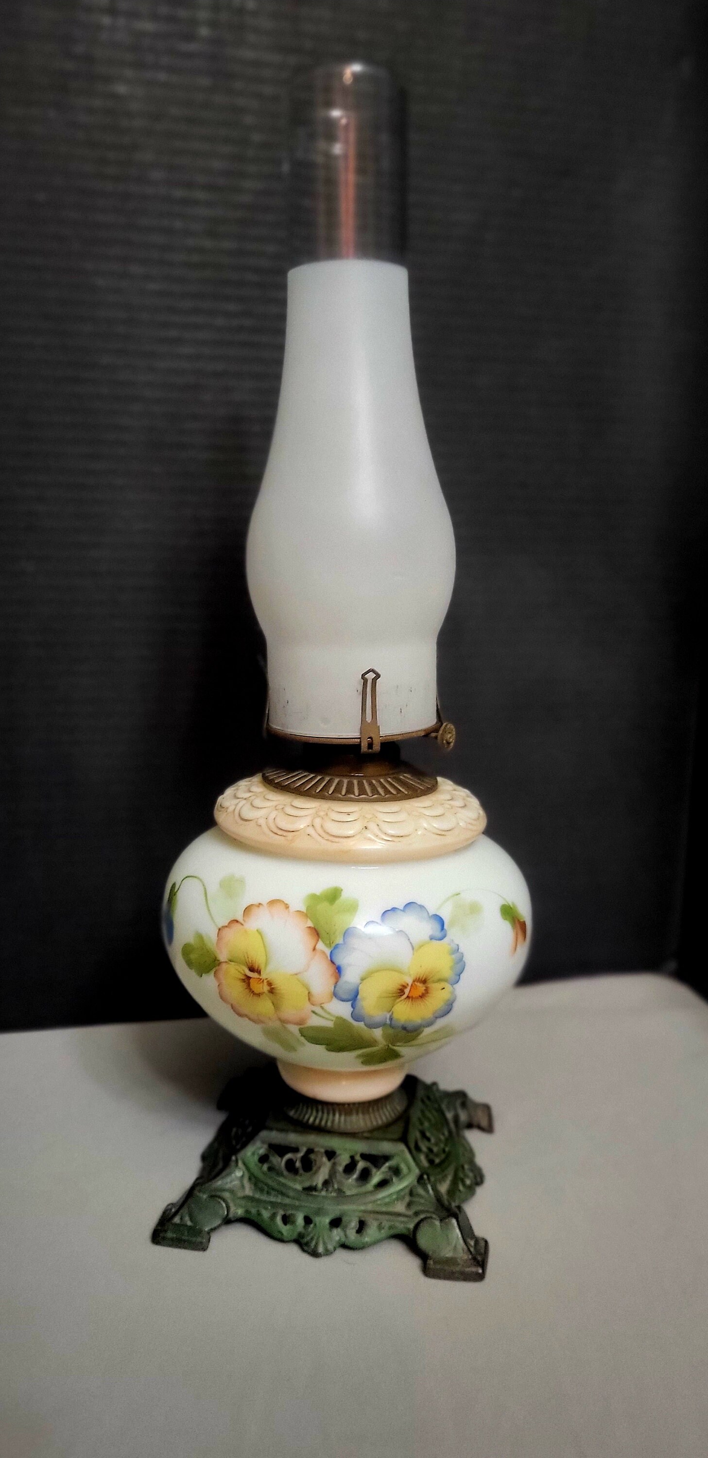 Antique Scoville Queen Anne #2 Hand Painted Milk Glass and Cast Iron ...