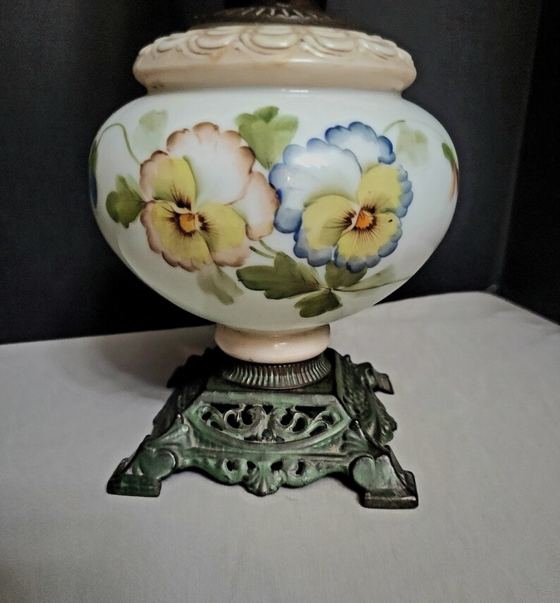 Antique Scoville Queen Anne #2 Hand Painted Milk Glass and Cast Iron ...