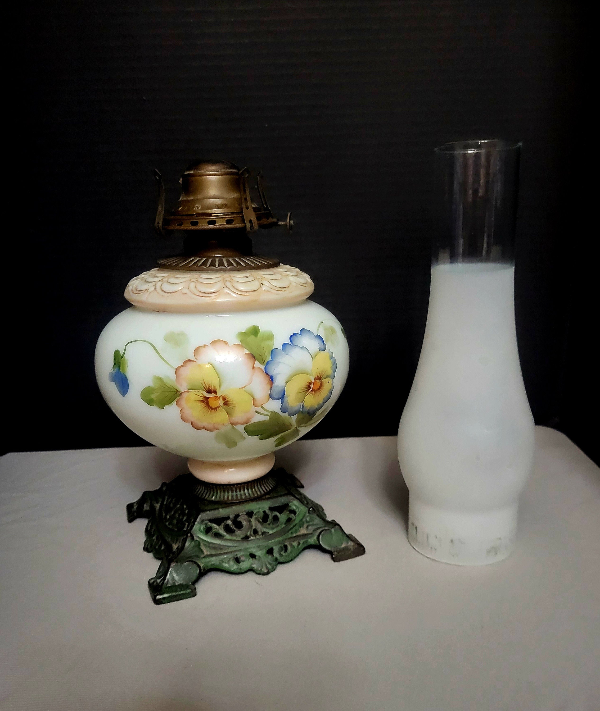 Antique Scoville Queen Anne #2 Hand Painted Milk Glass and Cast Iron ...