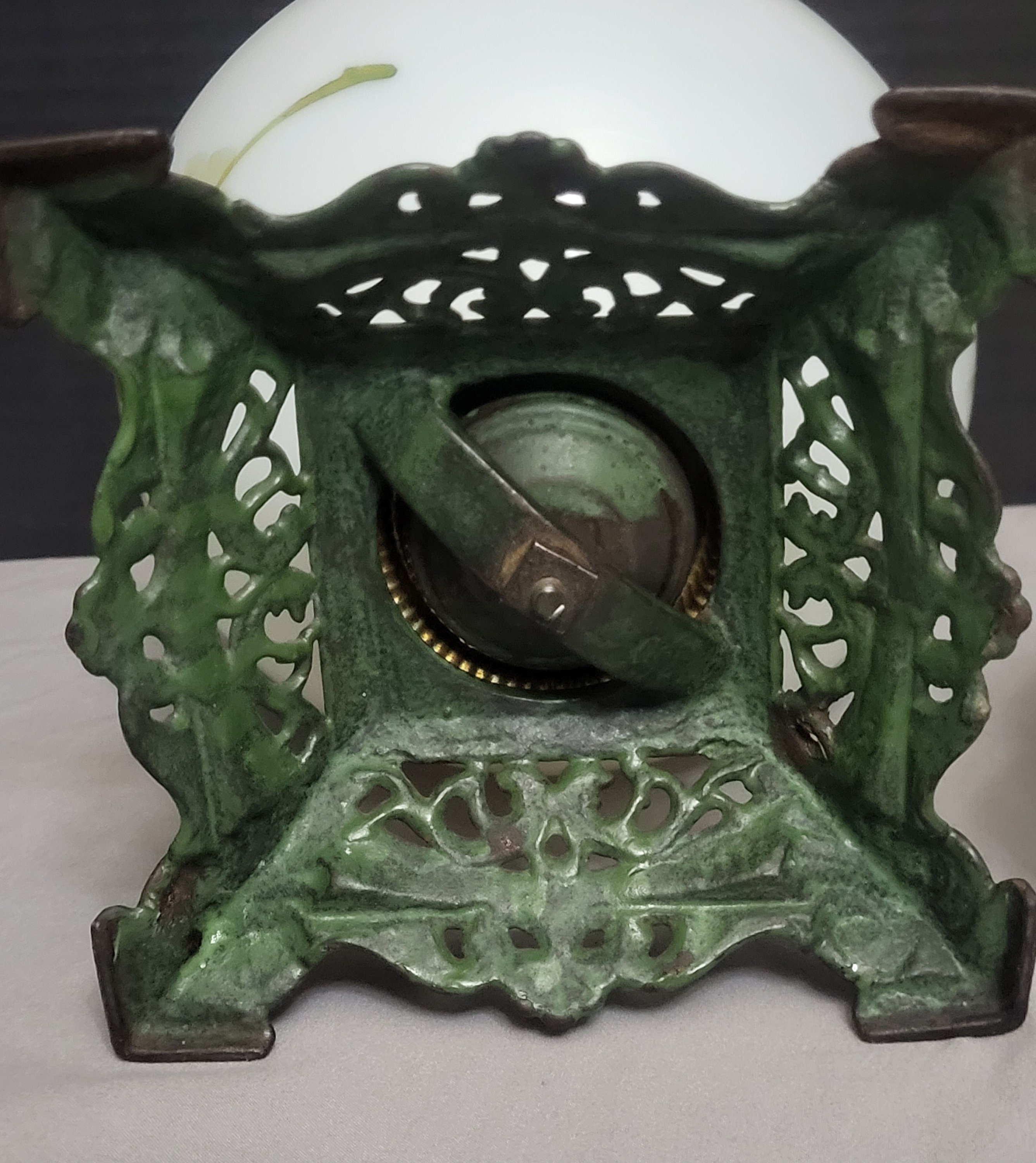 Antique Scoville Queen Anne #2 Hand Painted Milk Glass and Cast Iron ...