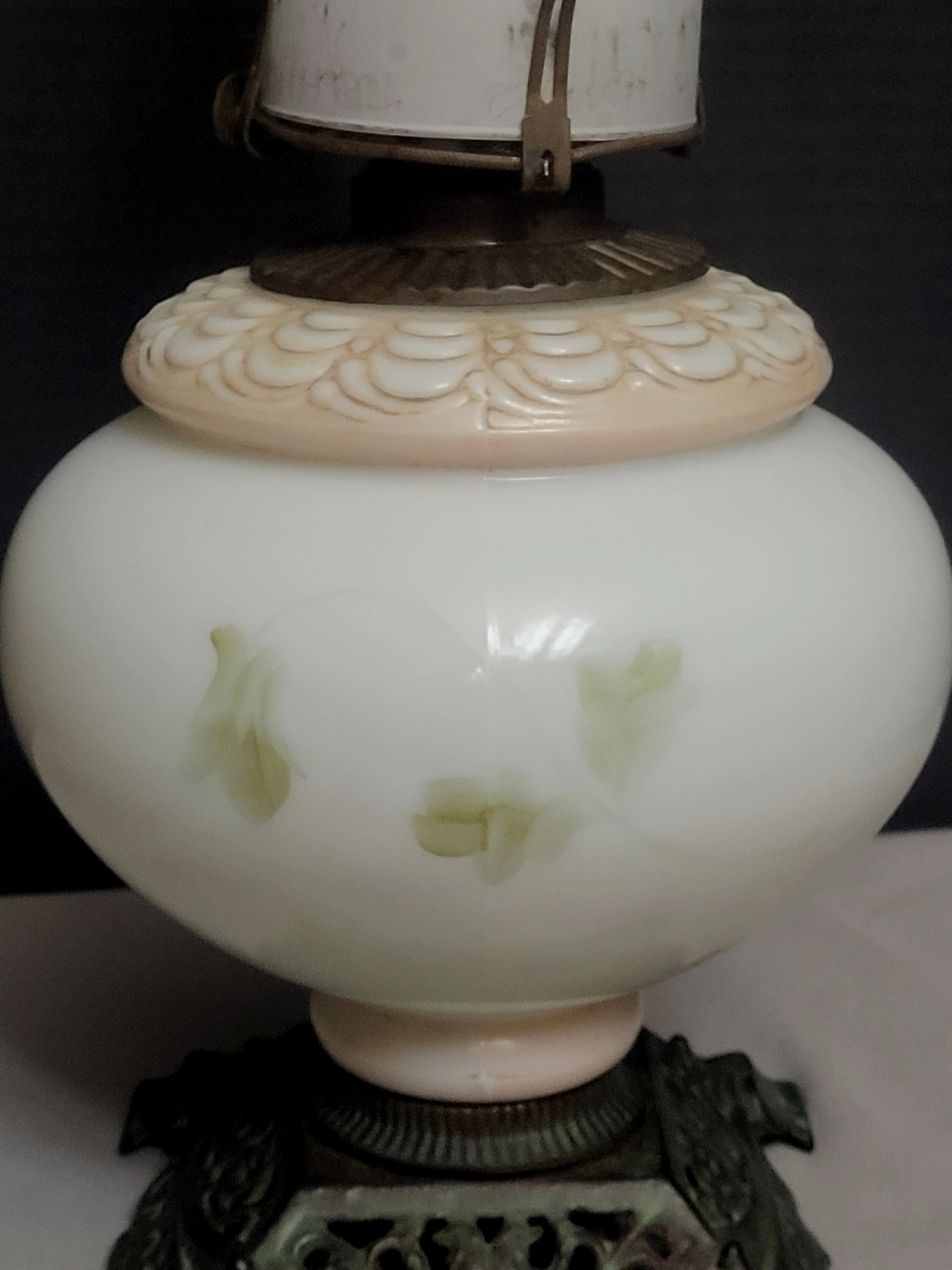 Antique Scoville Queen Anne #2 Hand Painted Milk Glass and Cast Iron ...