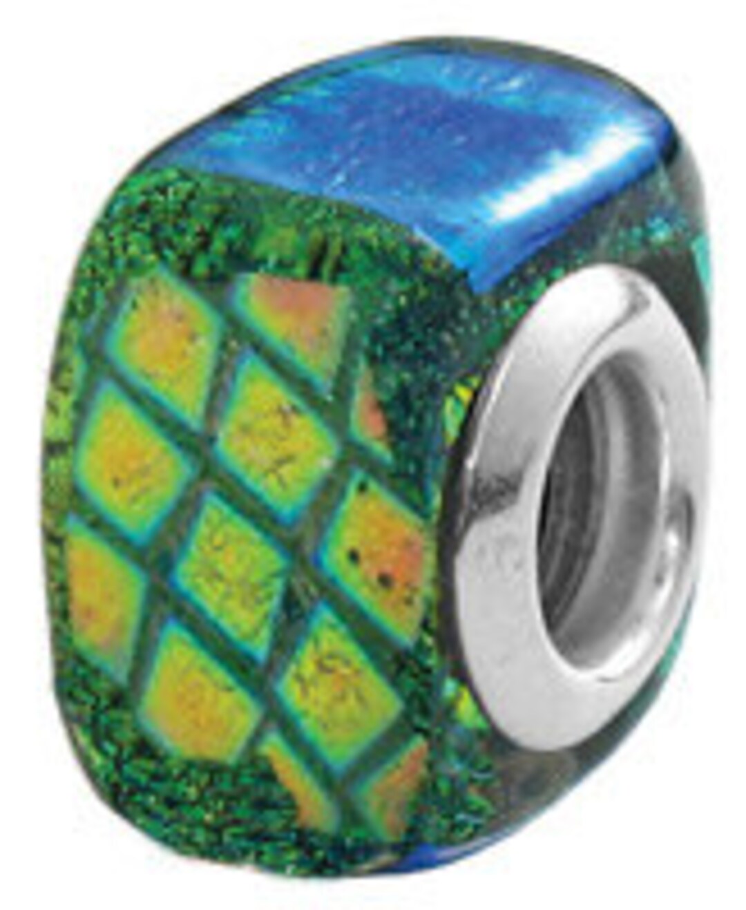 Square Dichroic Glass Aqua Charm Bead, Real Sterling Silver, Pandora ...