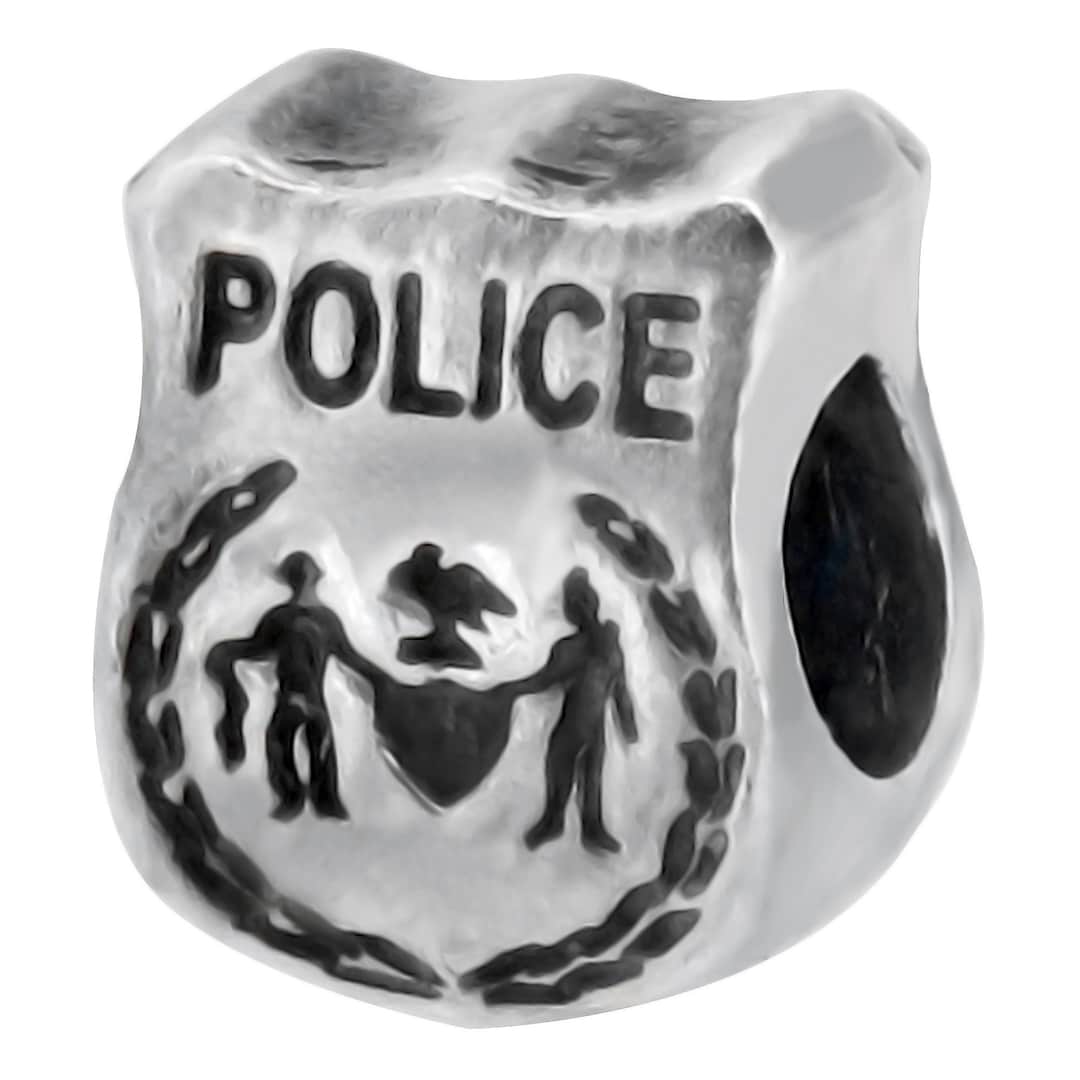 Police Officer Badge Charm Bead, Real Sterling Silver, Pandora, Zable ...