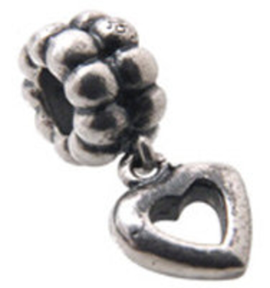 Dangle Heart Charm Bead, Real Sterling Silver, Fits Pandora Bracelets ...