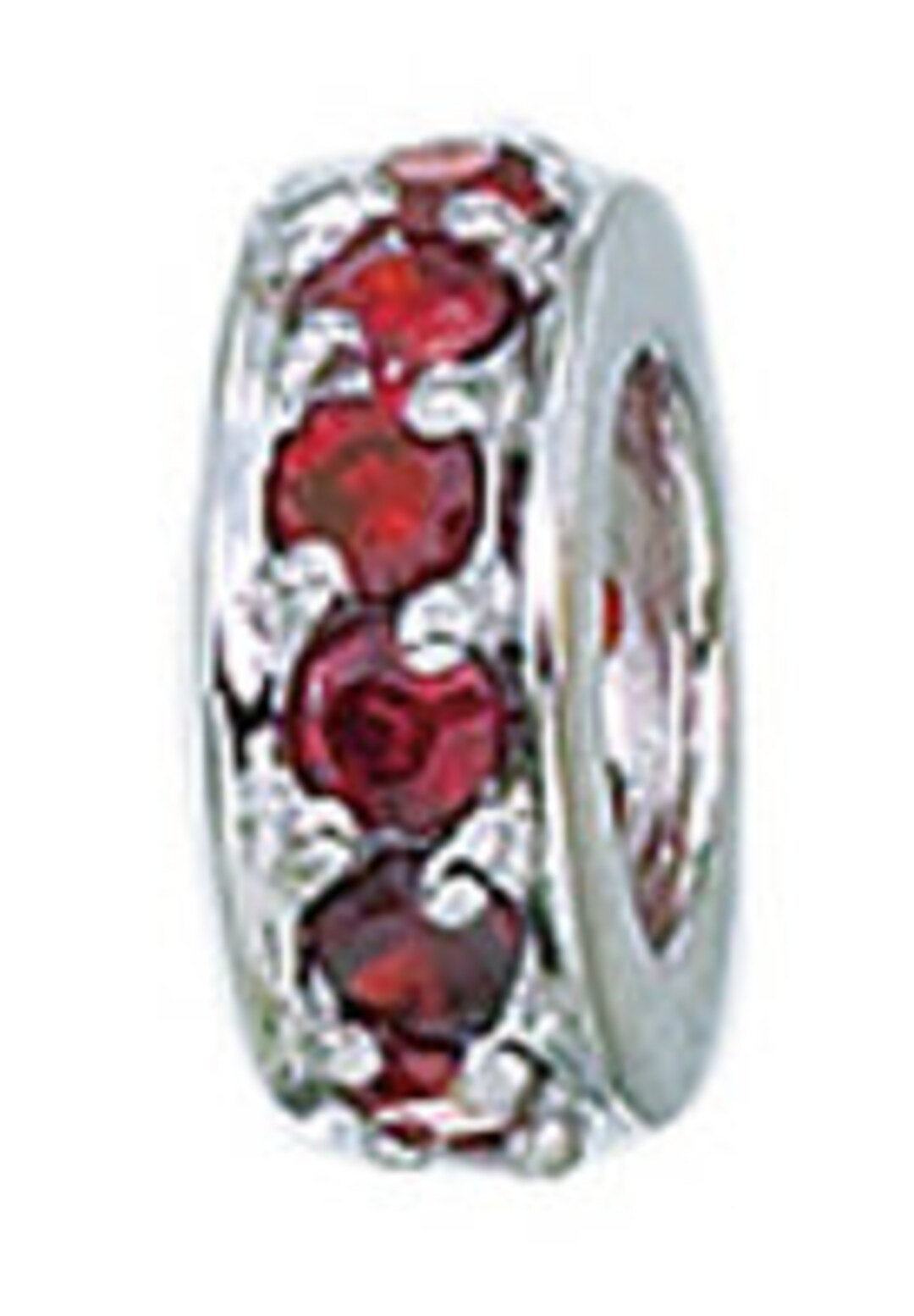 Thin CZ Spacer Garnet CZ Charm Bead, Real Sterling Silver, Fits Pandora ...