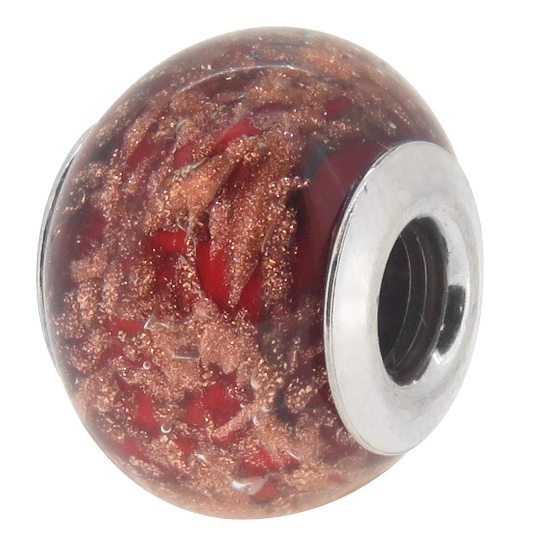 Red With Copper Glitter Murano Glass Charm Bead, Real Sterling Silver ...