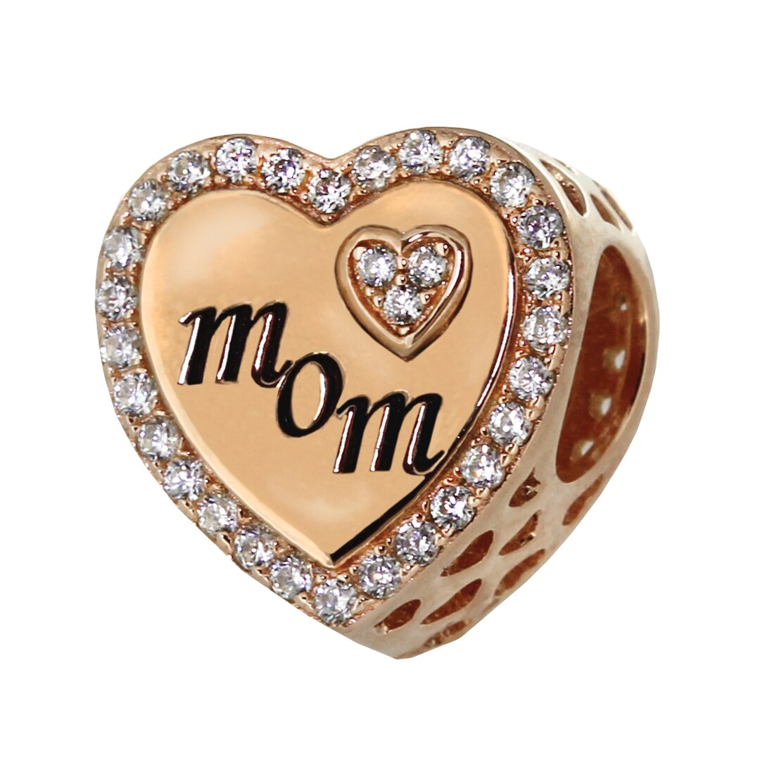 Rose Gold Mom Heart Charm Bead, Real Sterling Silver, Pandora ...