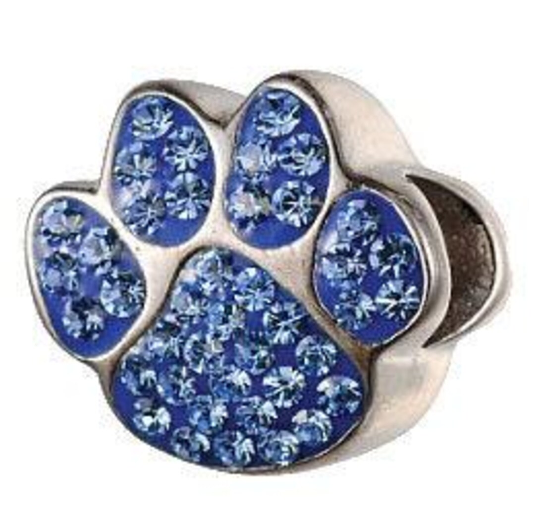Blue Paw Print With Crystals Charm Bead, Real Sterling Silver, Zable ...