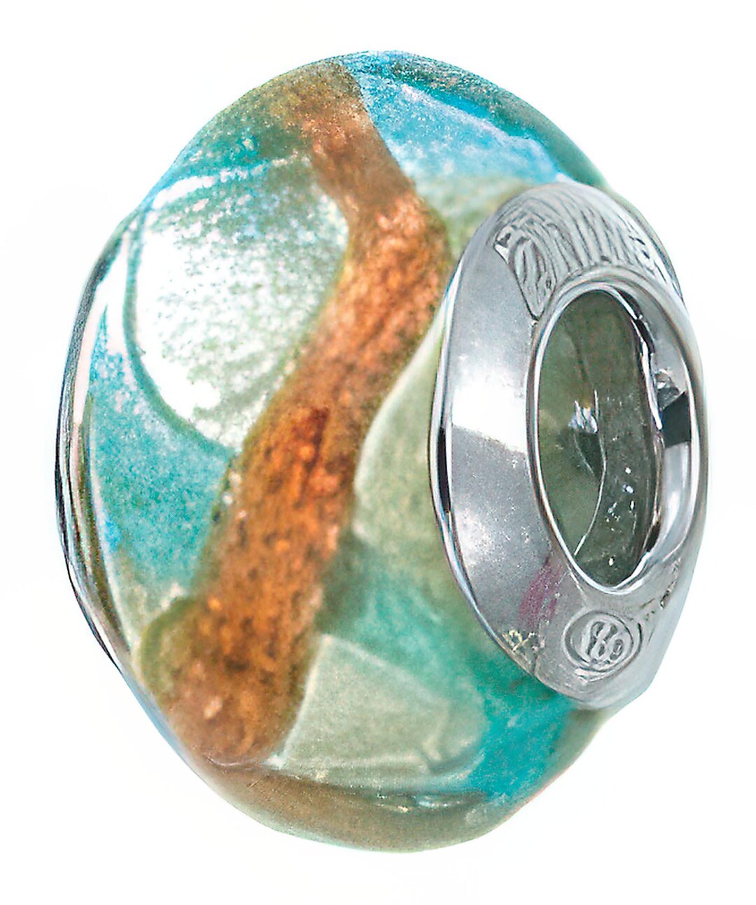 Slim Murano Glass Silver Blue Copper Charm Bead, Real Sterling Silver ...