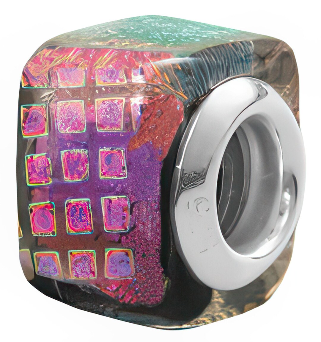 Square Dichroic Glass Purple Charm Bead, Real Sterling Silver, Zable ...