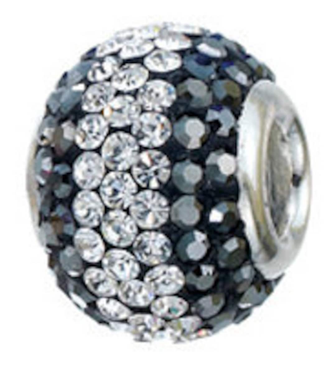 Pave Crystal Hematite Wht Crystal Charm Bead, Real Sterling Silver ...