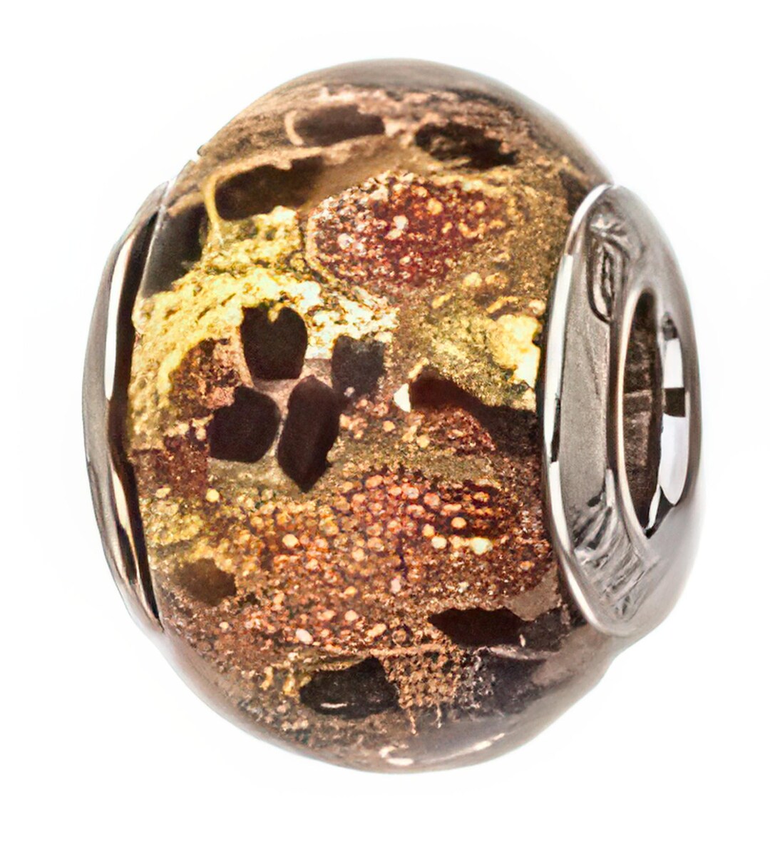 Gold With Black Copper Dots Murano Glass Charm Bead, Real Sterling ...