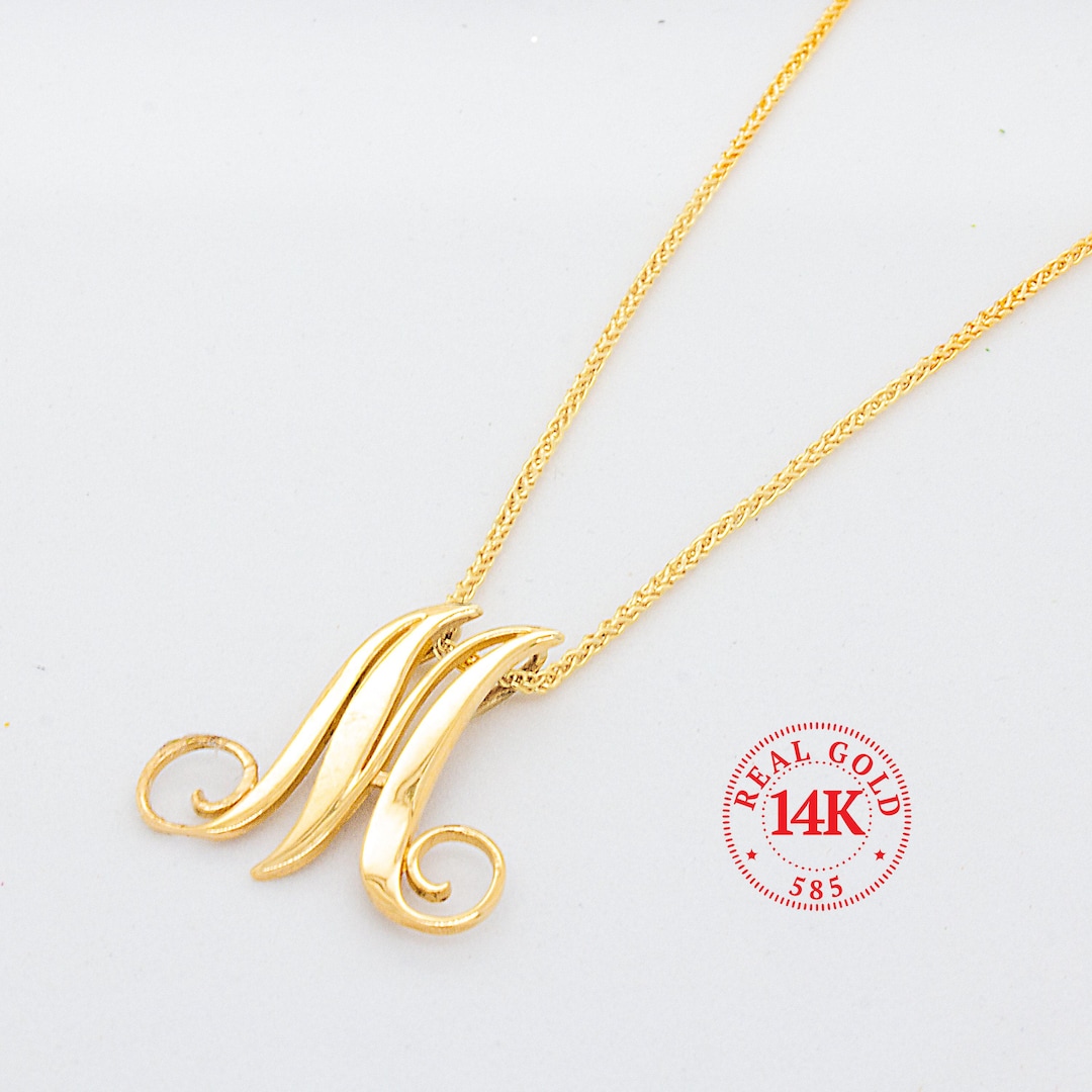 14K Monogram Initial Pendant Necklace, Script, Rare Letters Available ...