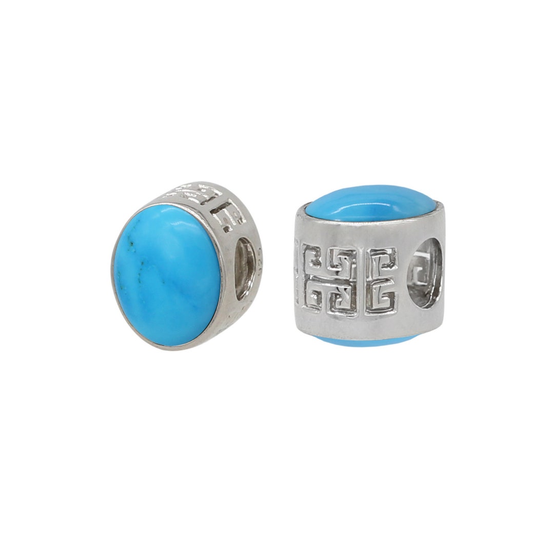 Turquoise Greek Key Charm Bead Bead, Real Sterling Silver, Fits Pandora ...