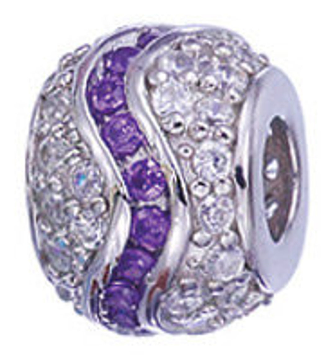 Purple Wht CZ Wave Charm Bead, Real Sterling Silver, Fits Pandora ...