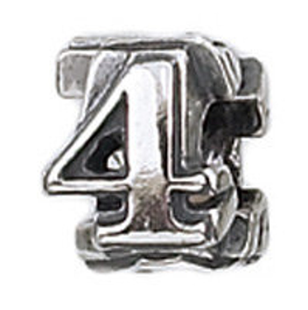 Number 4 Charm Bead, Real Sterling Silver, Fits Pandora Bracelets ...