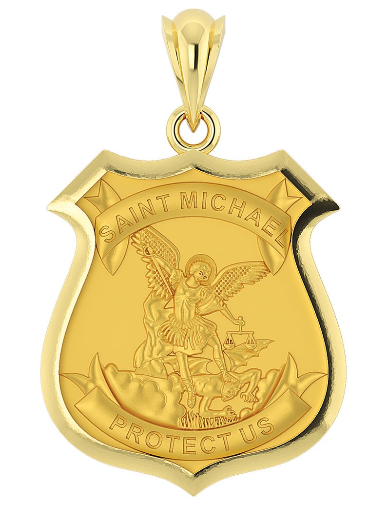 14K St. Michael Police Badge, Patron Saint Police Officer Medal ...