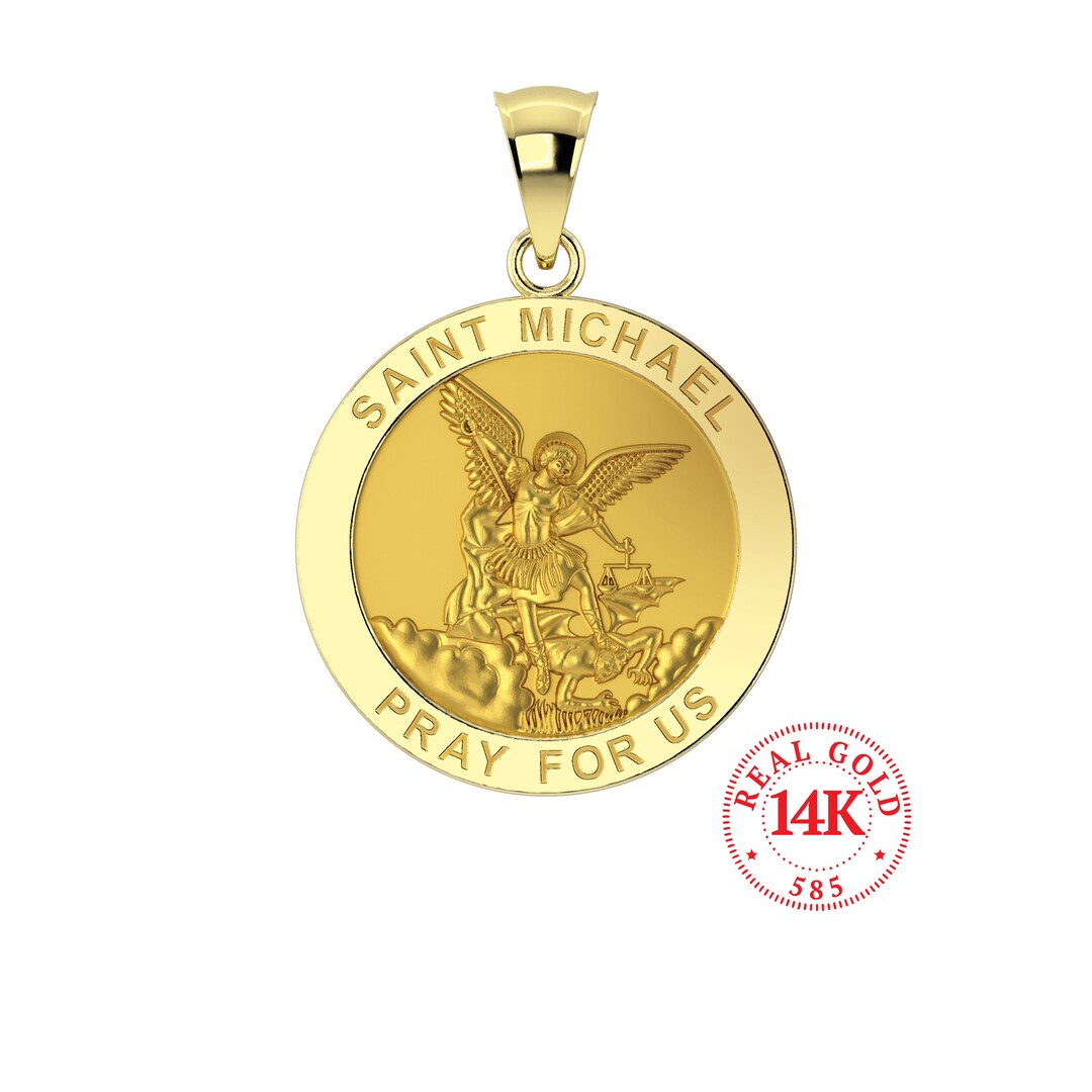 14K St. Michael Medal, Solid Gold Medallion, Patron Saint of Police ...