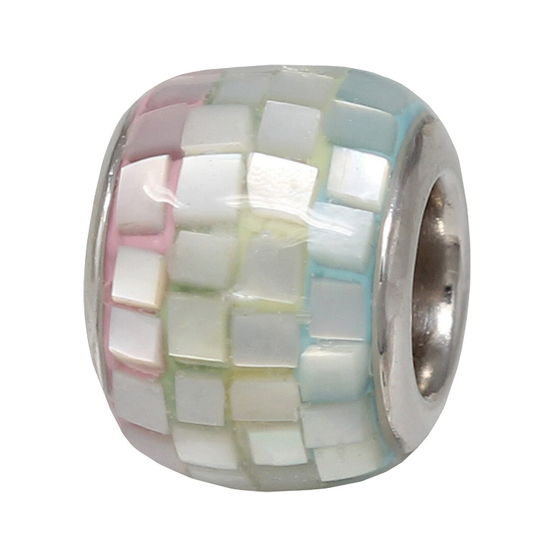 Pastel Mosaic Charm Bead, Mother of Pearl, Real Sterling Silver ...