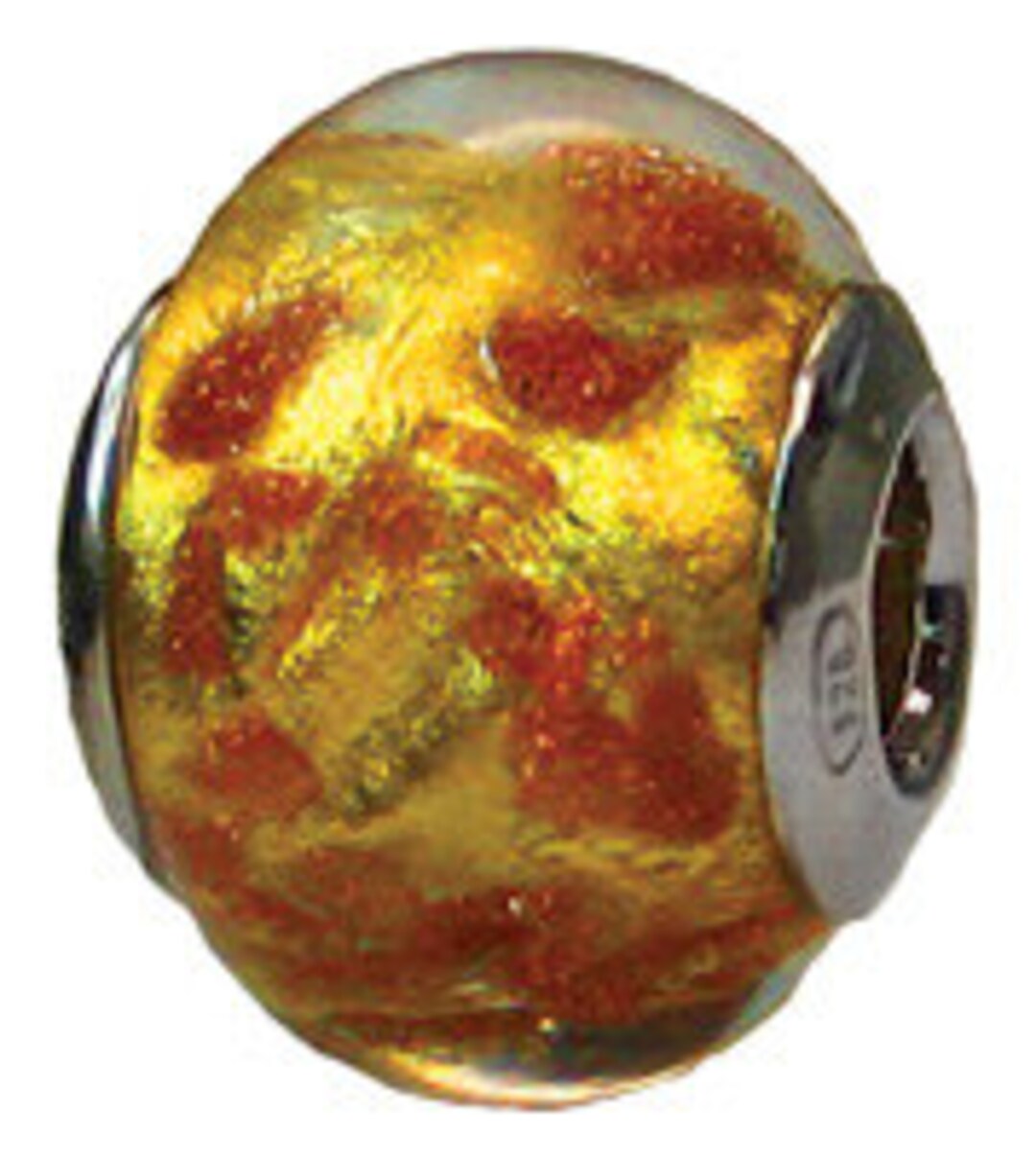 Murano Gold Copper Glitter Charm Bead, Real Sterling Silver, Fits ...