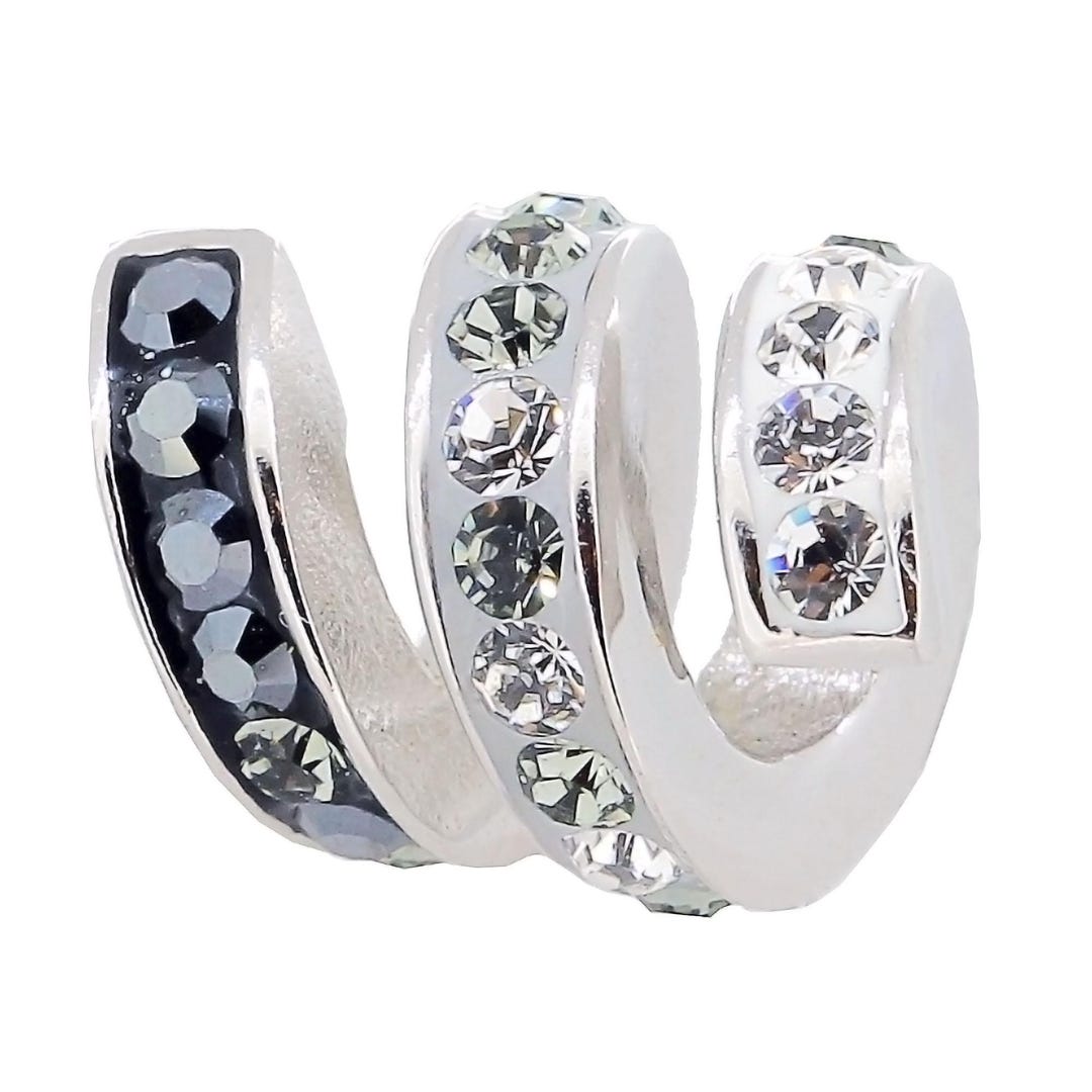 Spiral Charm Bead With Black & White Crystals, Fits Pandora Bracelets ...