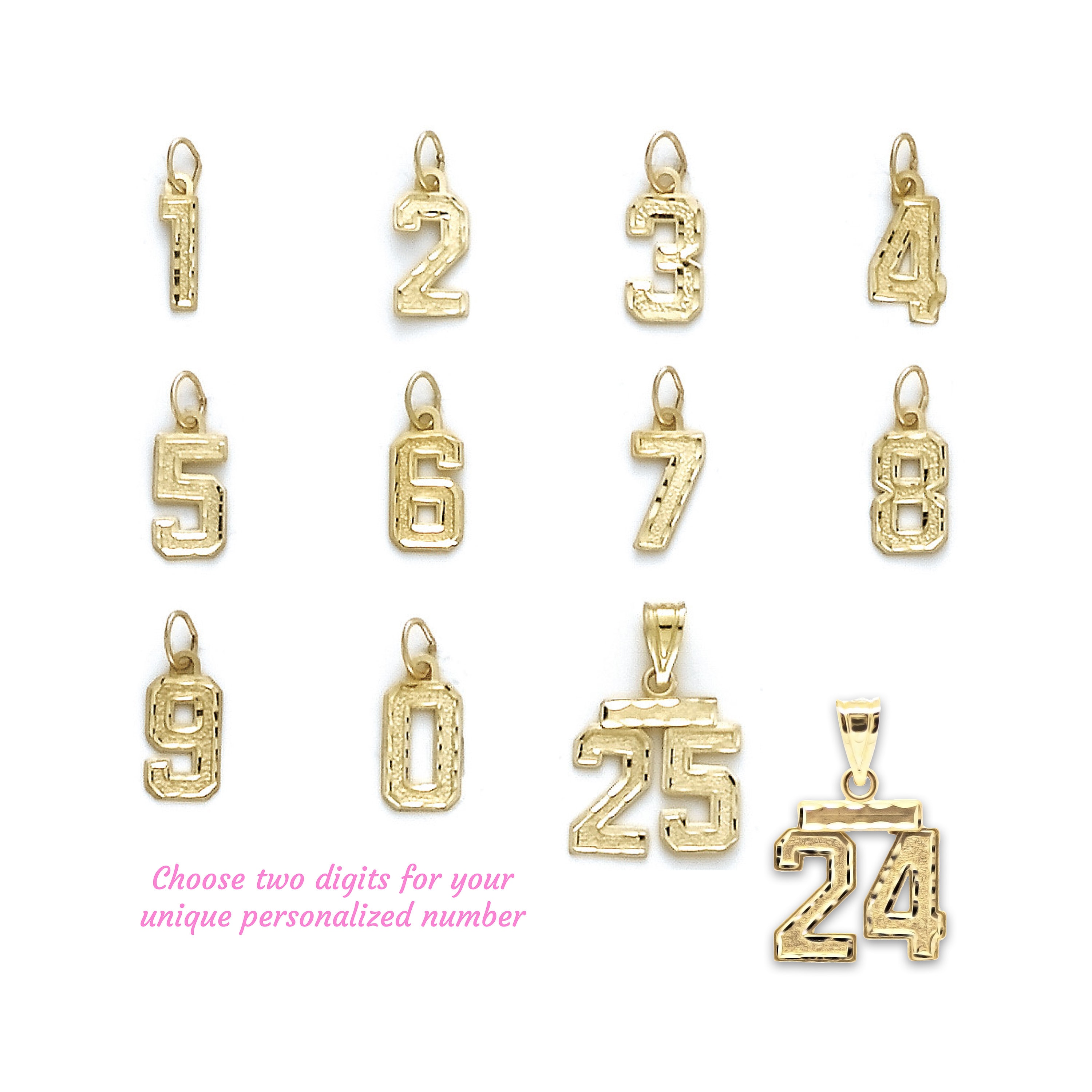 14K Solid Gold Custom Varsity Sports Number Pendant, Personalized ...