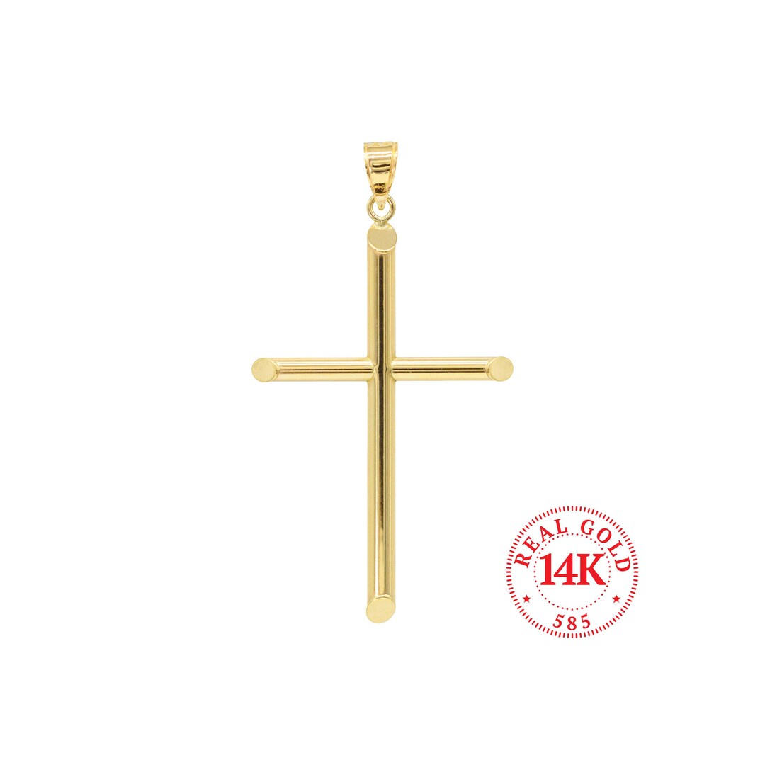 14K Gold Cross, High Polished, Tubular Cross, Classic Italian Style ...